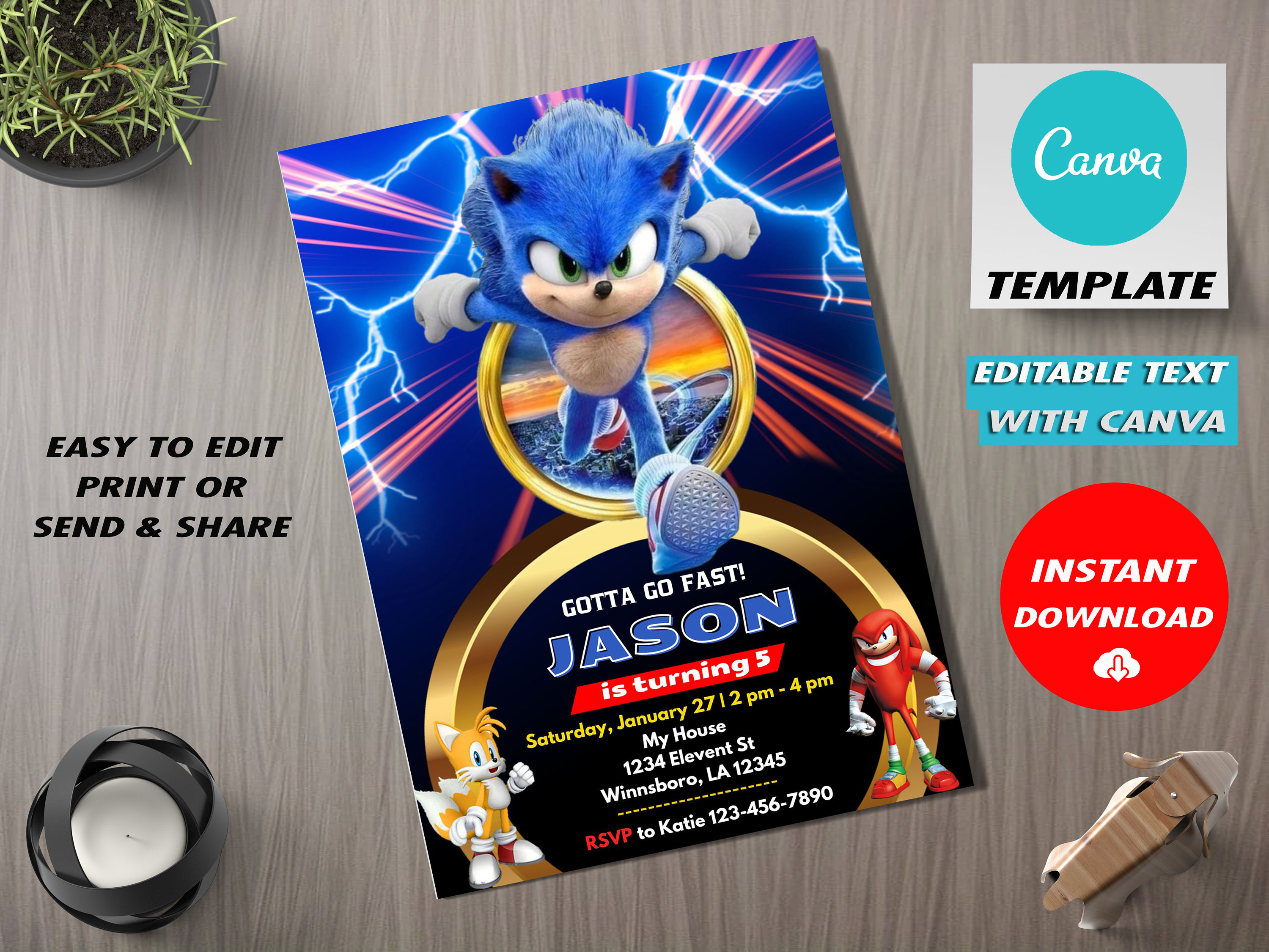 Invitación de cumpleaños de Sonic The Hedgehog, plantilla de invitación ...