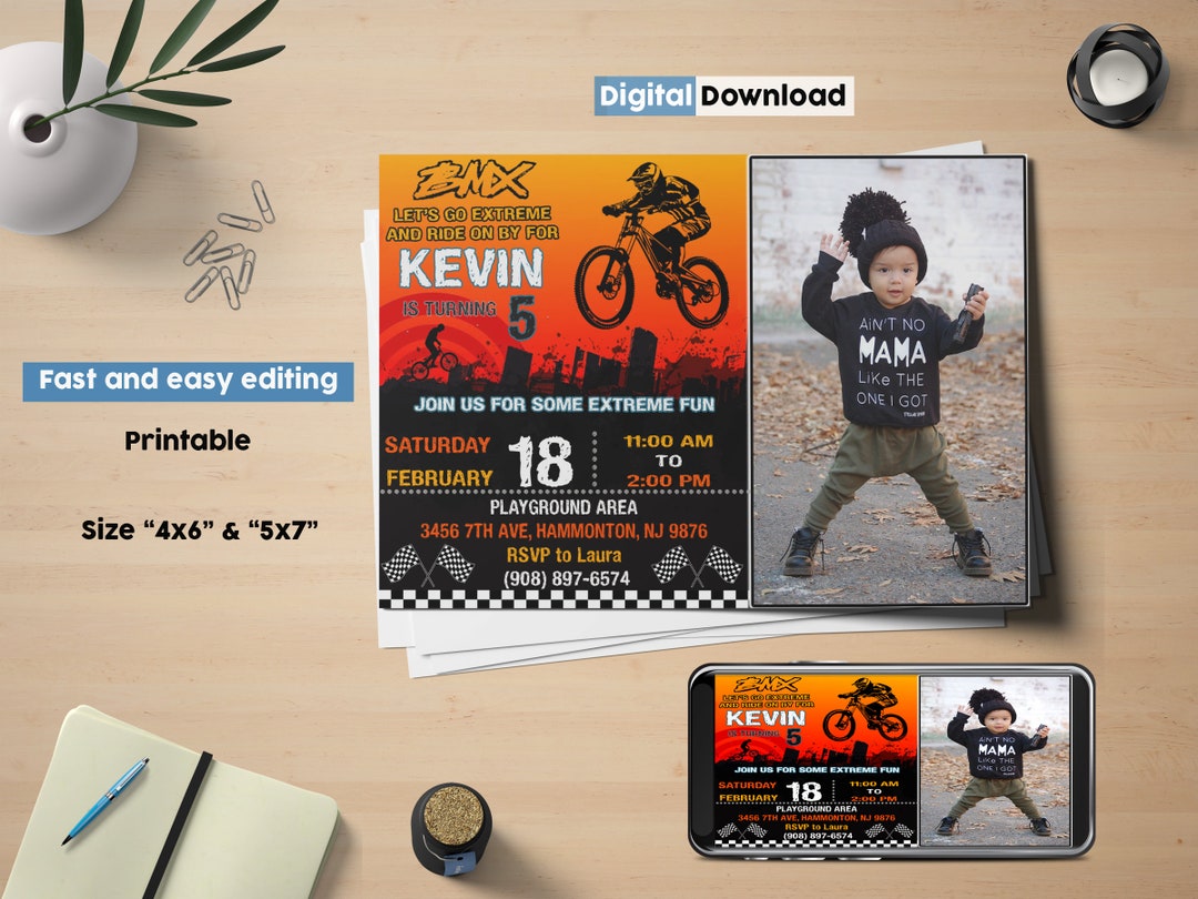 BMX Bike Birthday Invitation, BMX Invitation, BMX Party Invite, Bmx ...