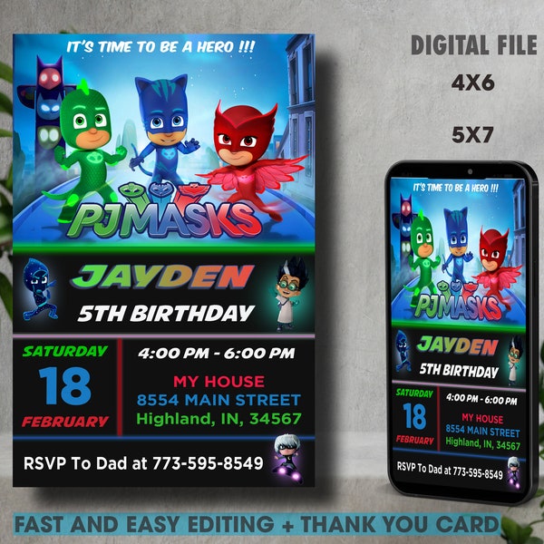 Pj Masks Invitation - Etsy