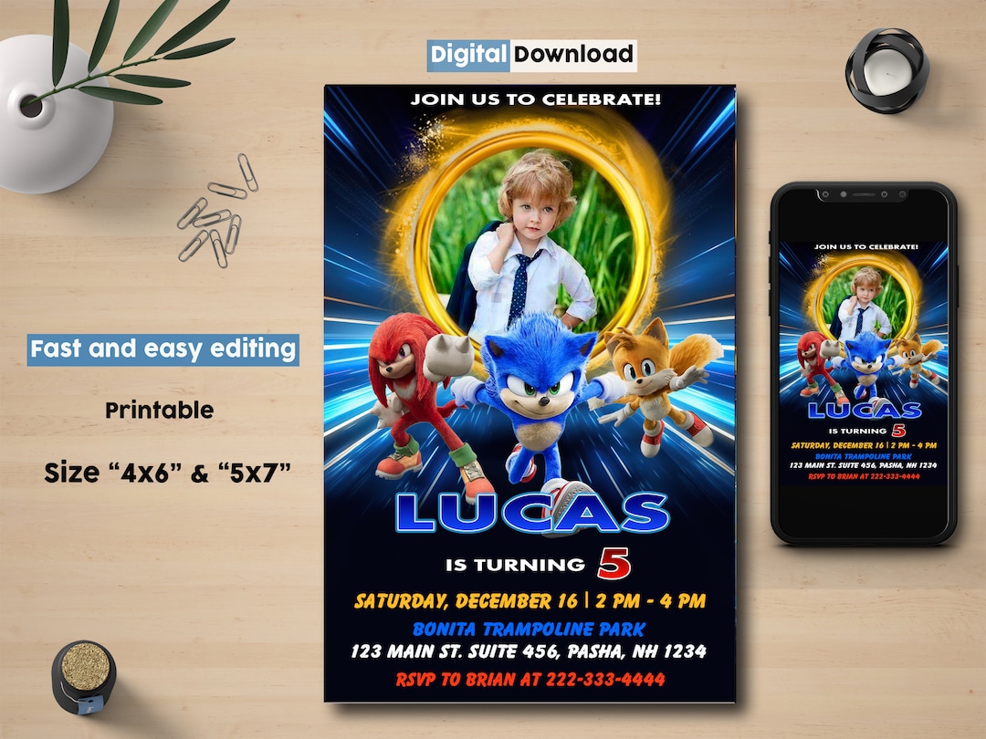 Sonic Birthday Invitation: Kids Party Invite (digital Download) - Etsy