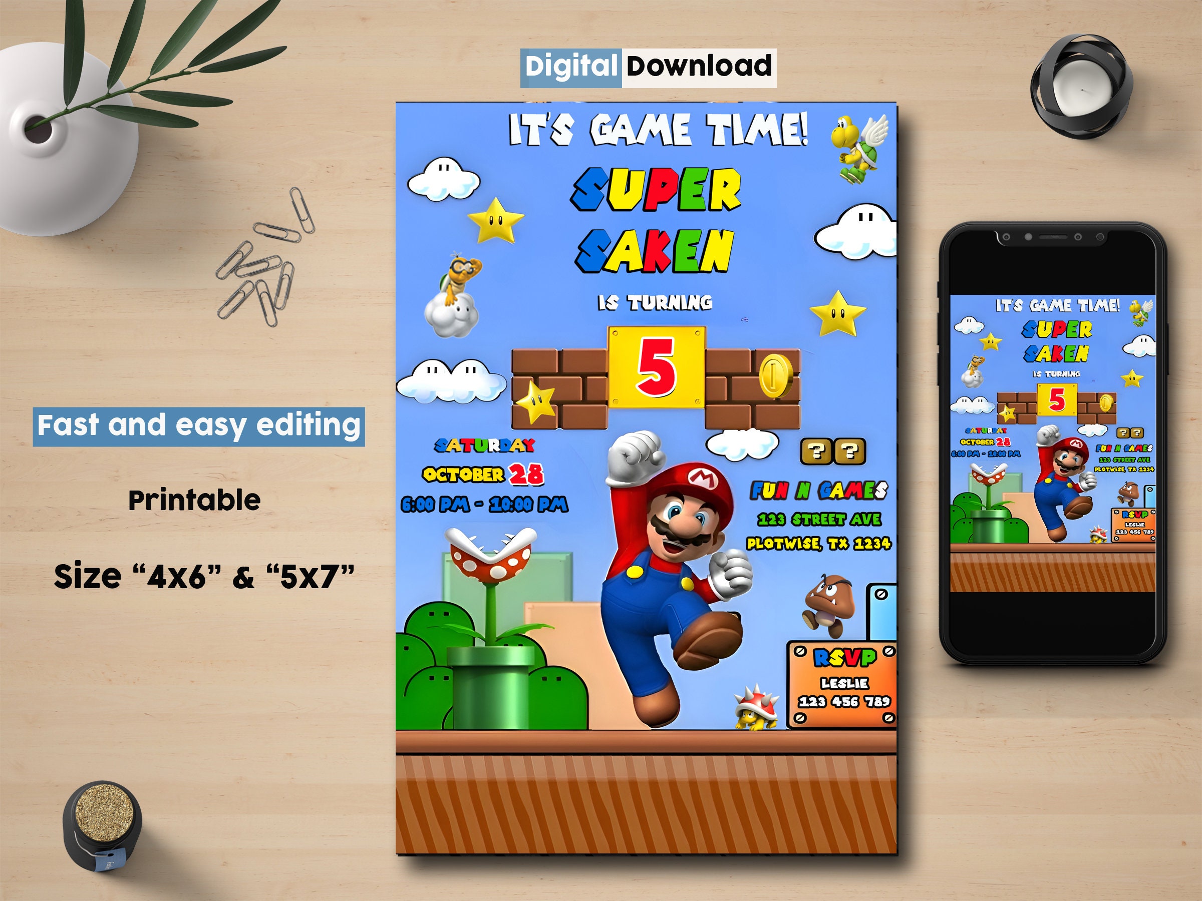 Invitación de cumpleaños de Super Mario invitación de Super - Etsy México