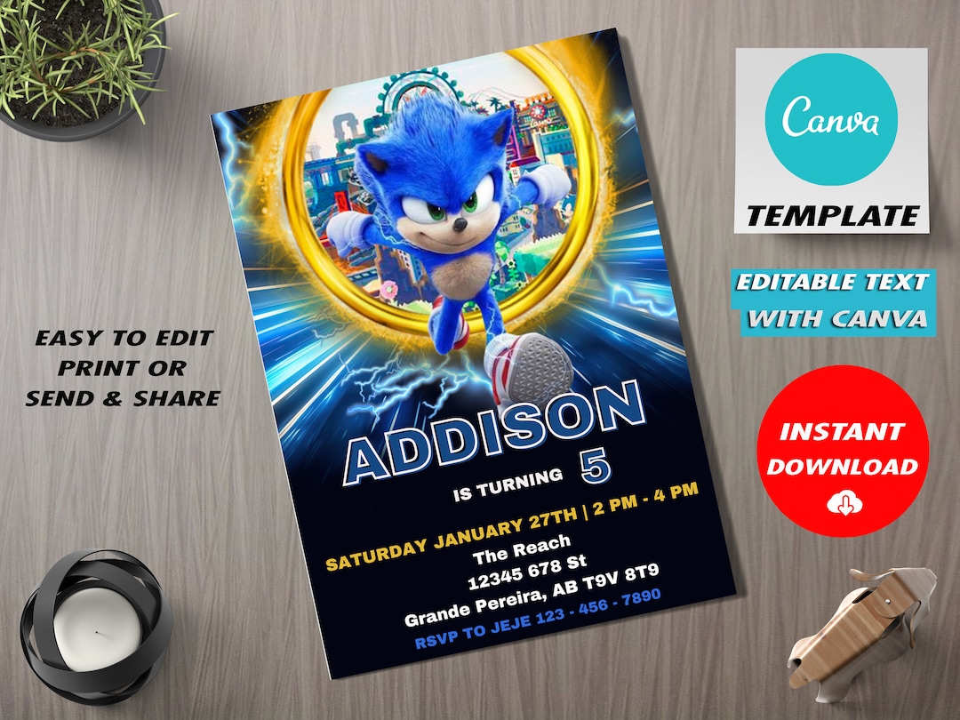 Sonic the Hedgehog Birthday Invitation, Sonic Invitation Template ...