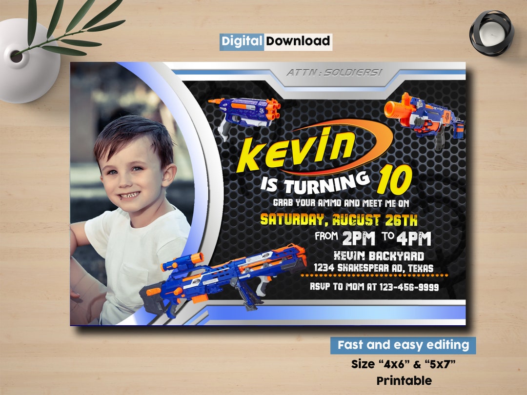 Nerf Birthday Invitation, Nerf Party Invitation, Birthday Invitation ...