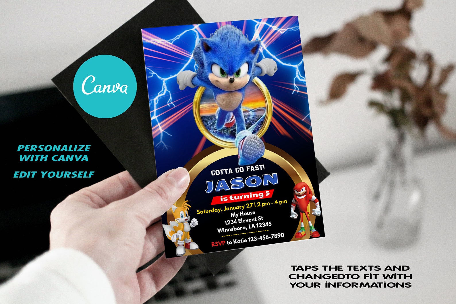 Invitación de cumpleaños de Sonic The Hedgehog, plantilla de invitación ...