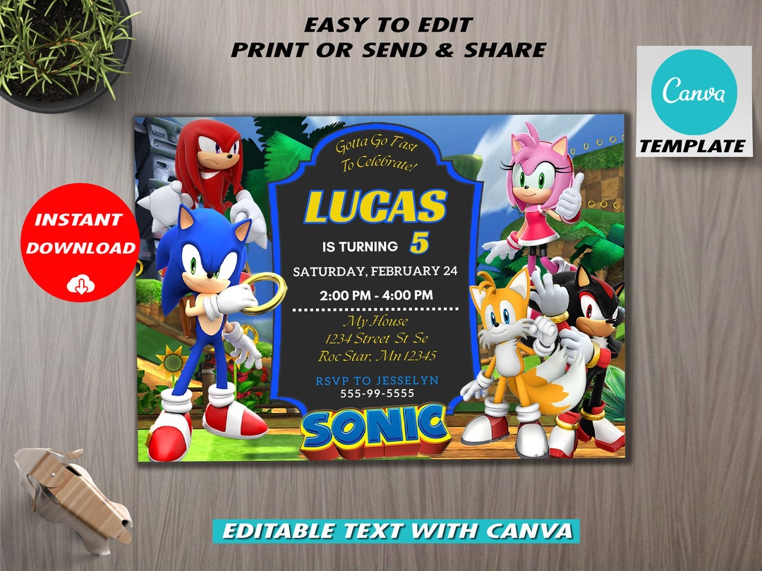Sonic Birthday Invitation Template: Editable Party Invite (digital) - Etsy
