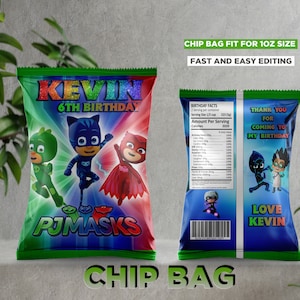 Pj Masks Chip Bags Pj Masks Birthday Chip Bags Pj Masks - Etsy