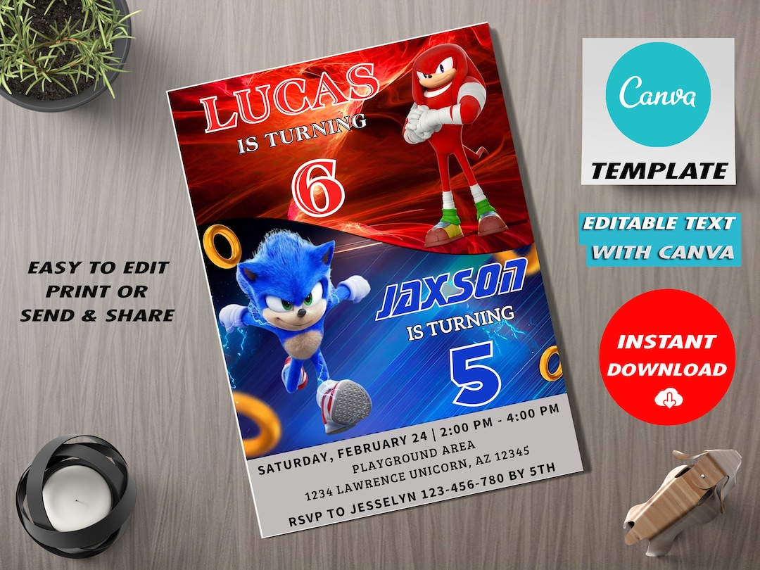 Sonic Knuckles Birthday Invitation Template: Double Theme (digital ...