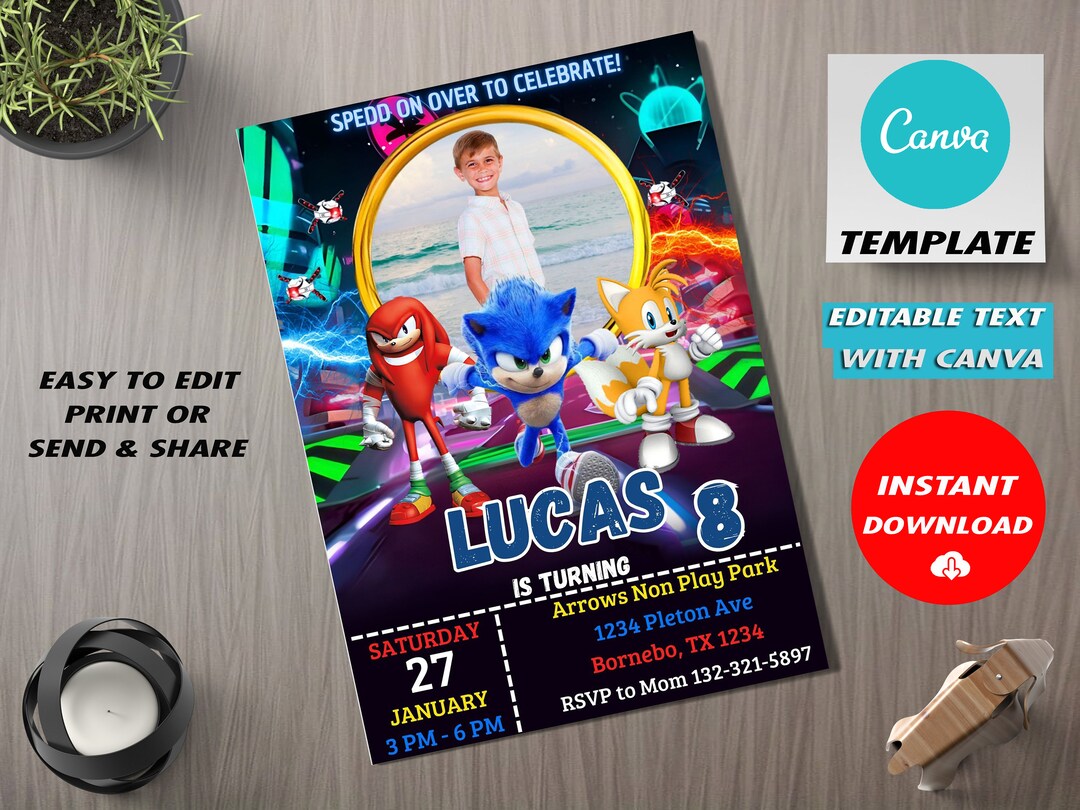 Sonic the Hedgehog Birthday Invitation, Sonic Invitation Template ...