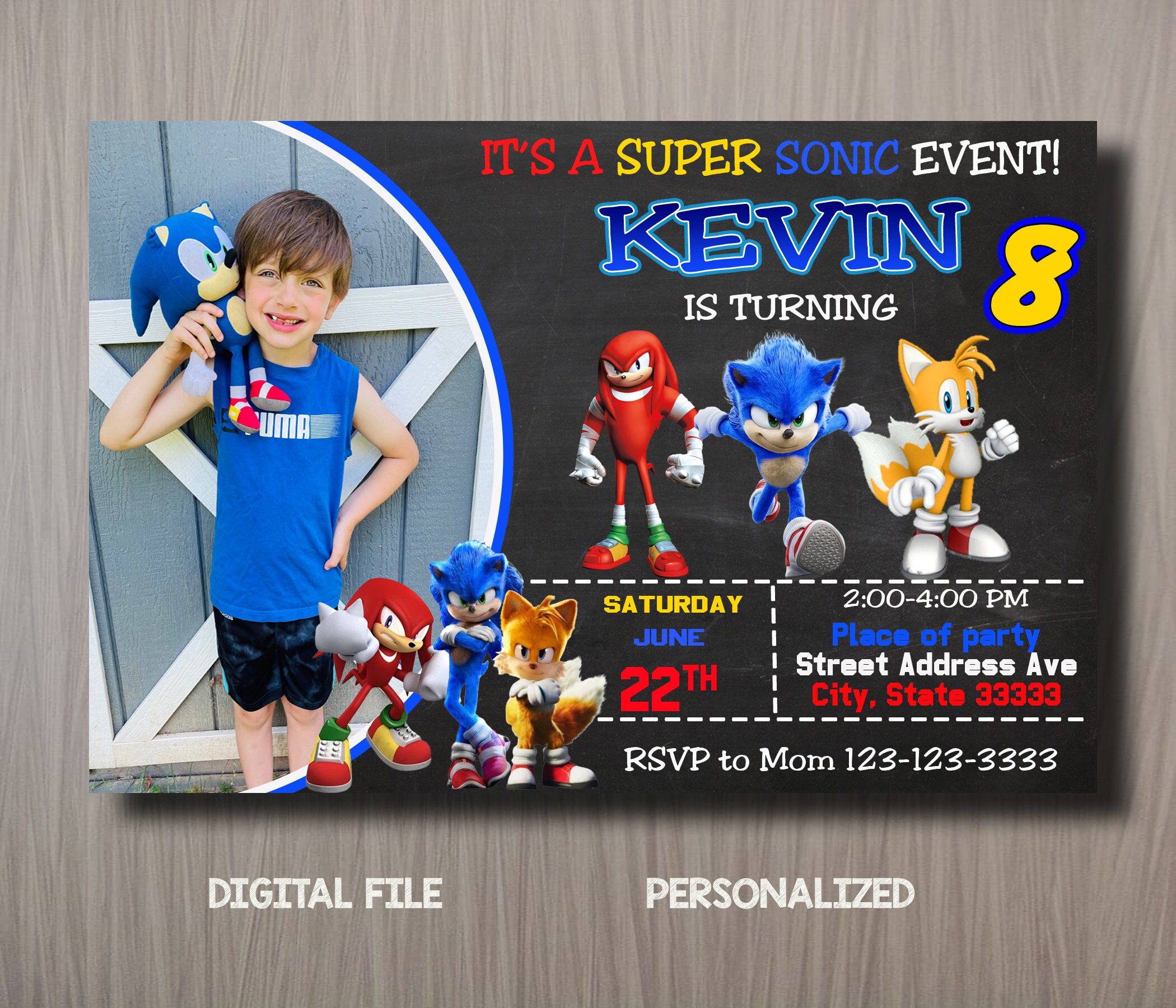 Invitación de cumpleaños de Sonic the Hedgehog, invitación digital para ...