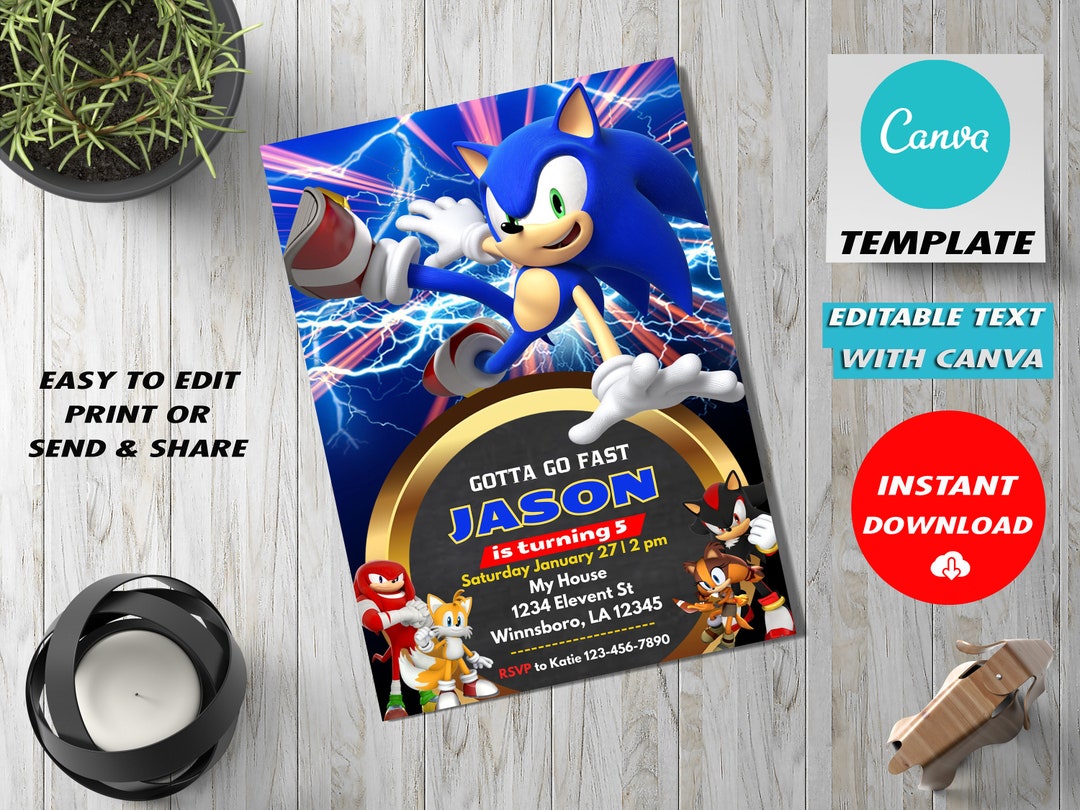 Sonic the Hedgehog Birthday Invitation, Sonic Invitation Template ...