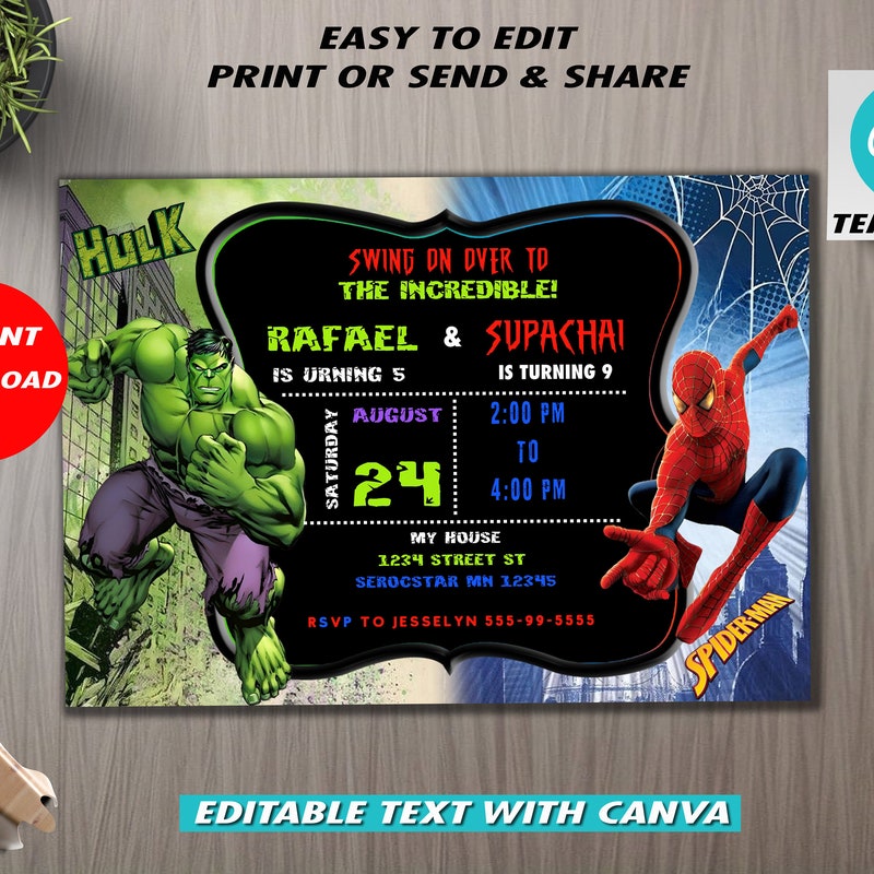 Hulk Invitations - Etsy