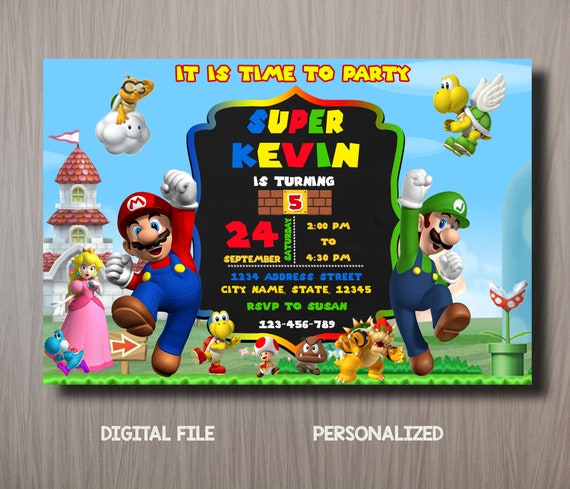 Super Mario Birthday Invitation Super Mario Invitation Super - Etsy