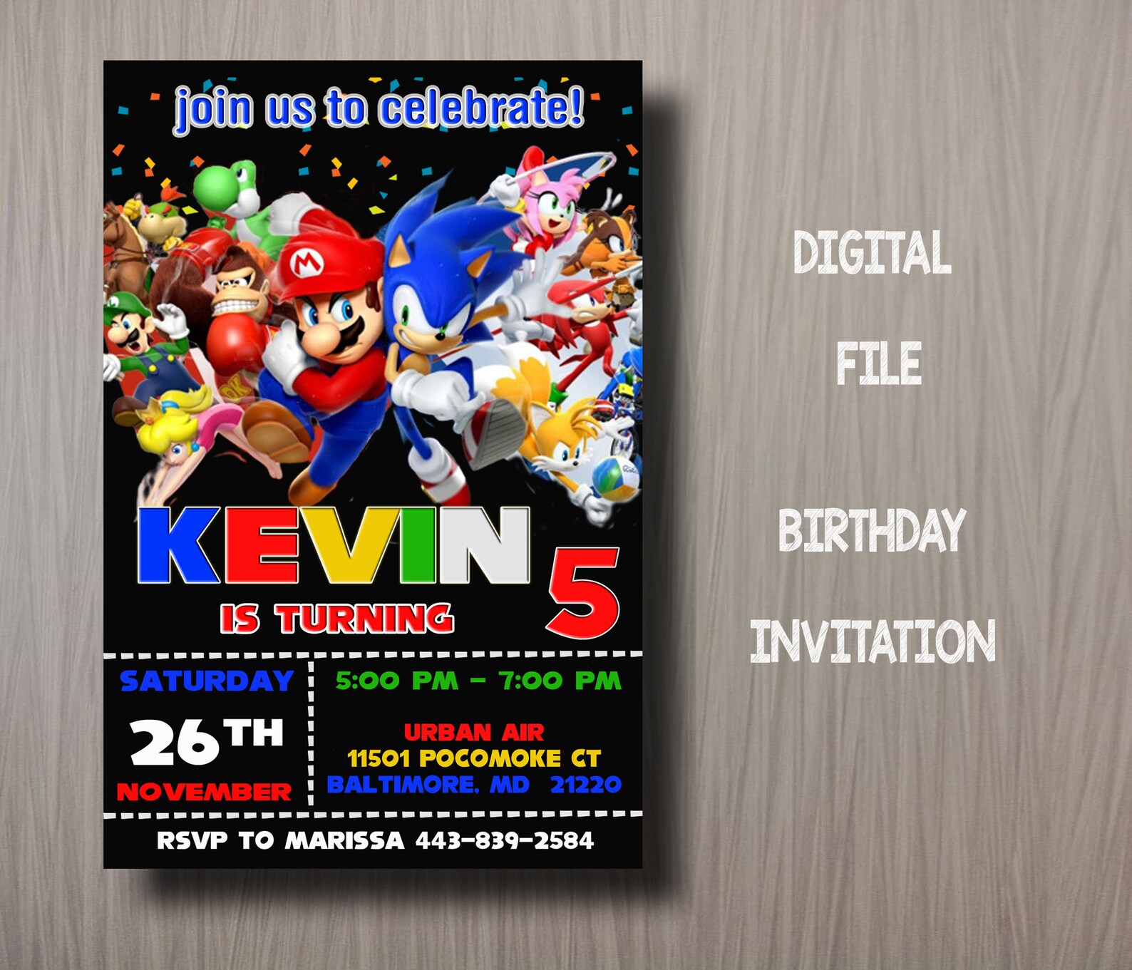 Sonic & Mario Birthday Invitation Double Theme Invitation - Etsy