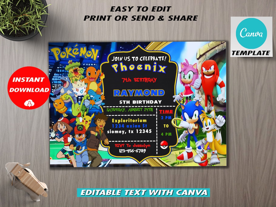 Editable Sibling Birthday Invitation, Double Birthday Invitation, Dual ...