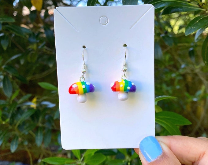 Handmade Rainbow LGBTQ Gay Pride Mushroom Earrings - Unique Polymer ...
