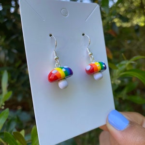 Handmade Rainbow LGBTQ Gay Pride Mushroom Earrings - Unique Polymer ...