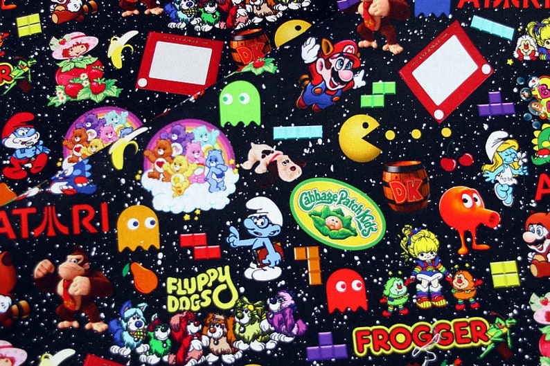 Classic Game Fabric 80’s Arcade Game Fabric Retro Arcade Games Fabric ...