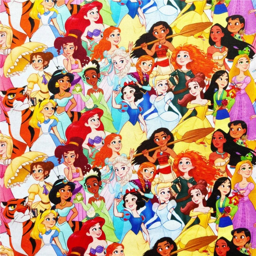 Disney Princess Fabric - Princess Aurora Snow White Jasmine Ariel Belle ...