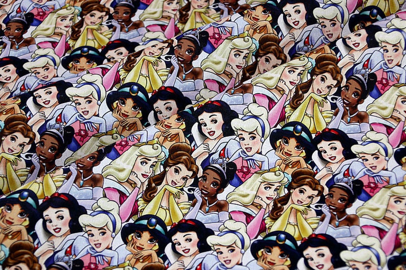 Disney Princess Fabric - Princess Aurora Snow White Jasmine Ariel Belle ...