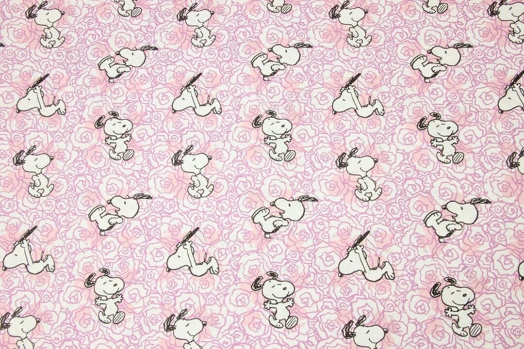 Pink Snoopy Fabric Pink Roses Fabric Cartoon Anime Cotton Fabric by the ...