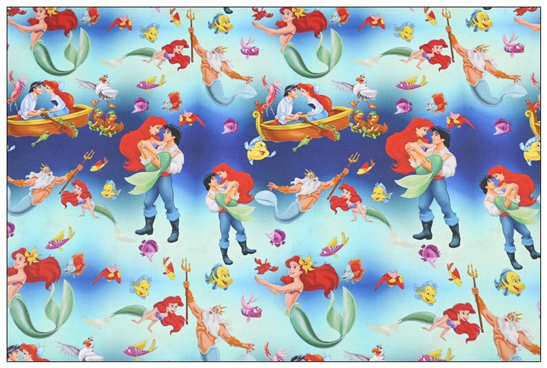 Disney Little Mermaid Ariel Fabric Sebastian & Anchor Fabric - Etsy