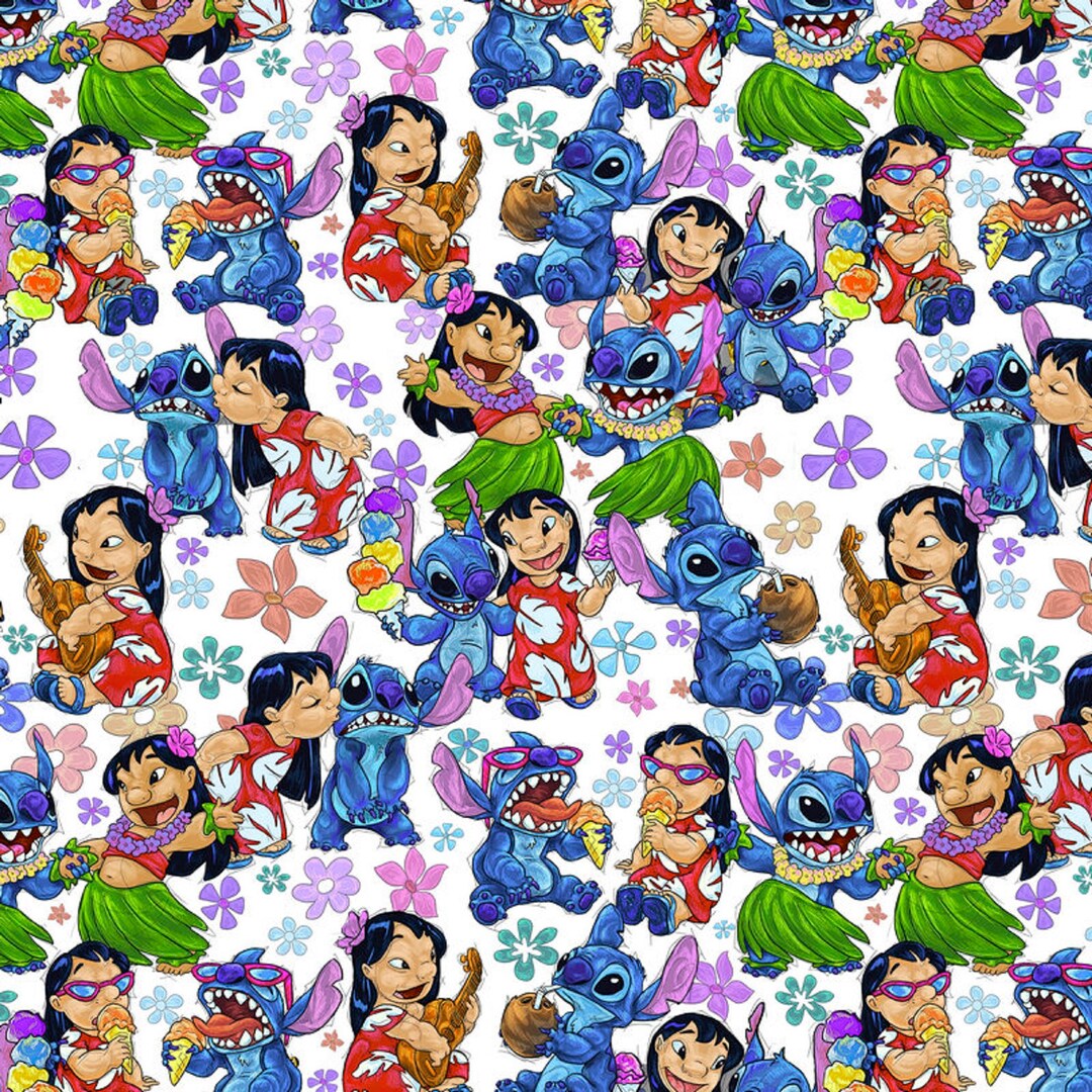 Disney Characters Fabric Stitch Fabric - Lilo & Stitch Fabric - Cartoon ...