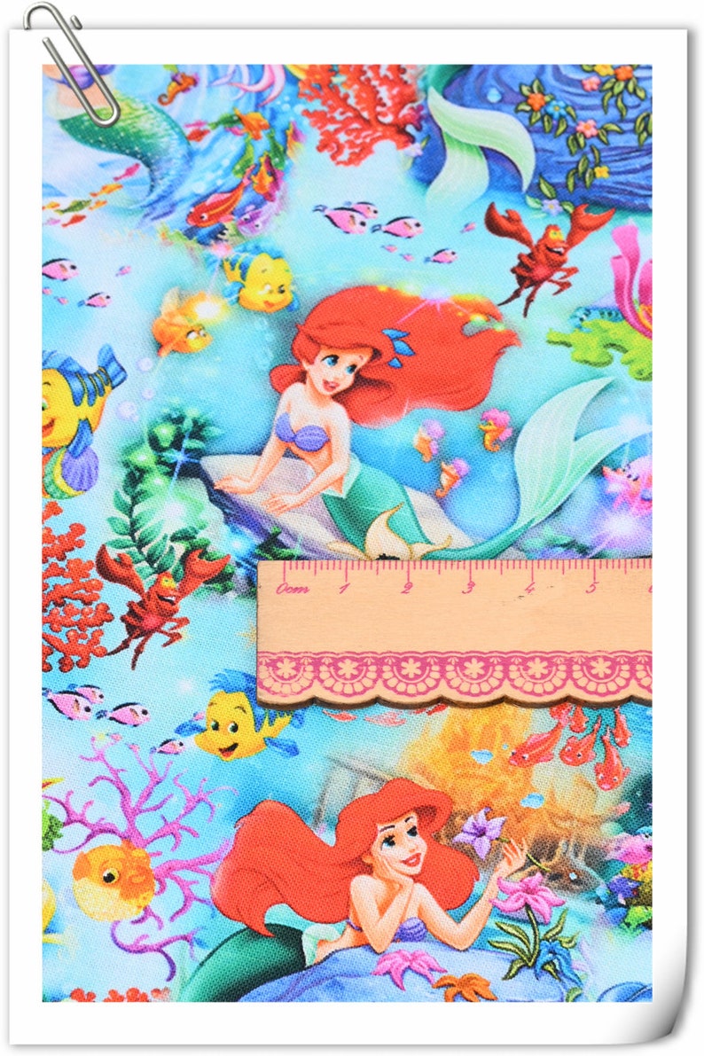 Disney Little Mermaid Ariel Fabric Sebastian & Anchor Fabric Anime ...