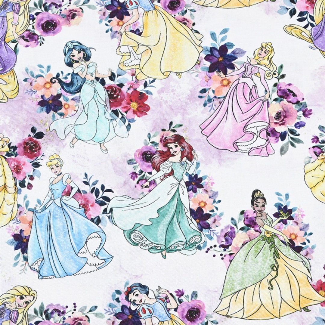 Disney Princess Fabric - Princess Aurora Snow White Jasmine Ariel Belle ...