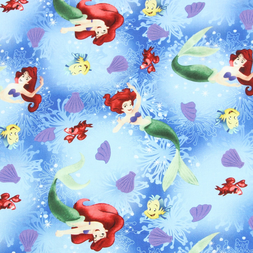 Disney Little Mermaid Ariel Fabric Sebastian & Anchor Fabric Anime ...