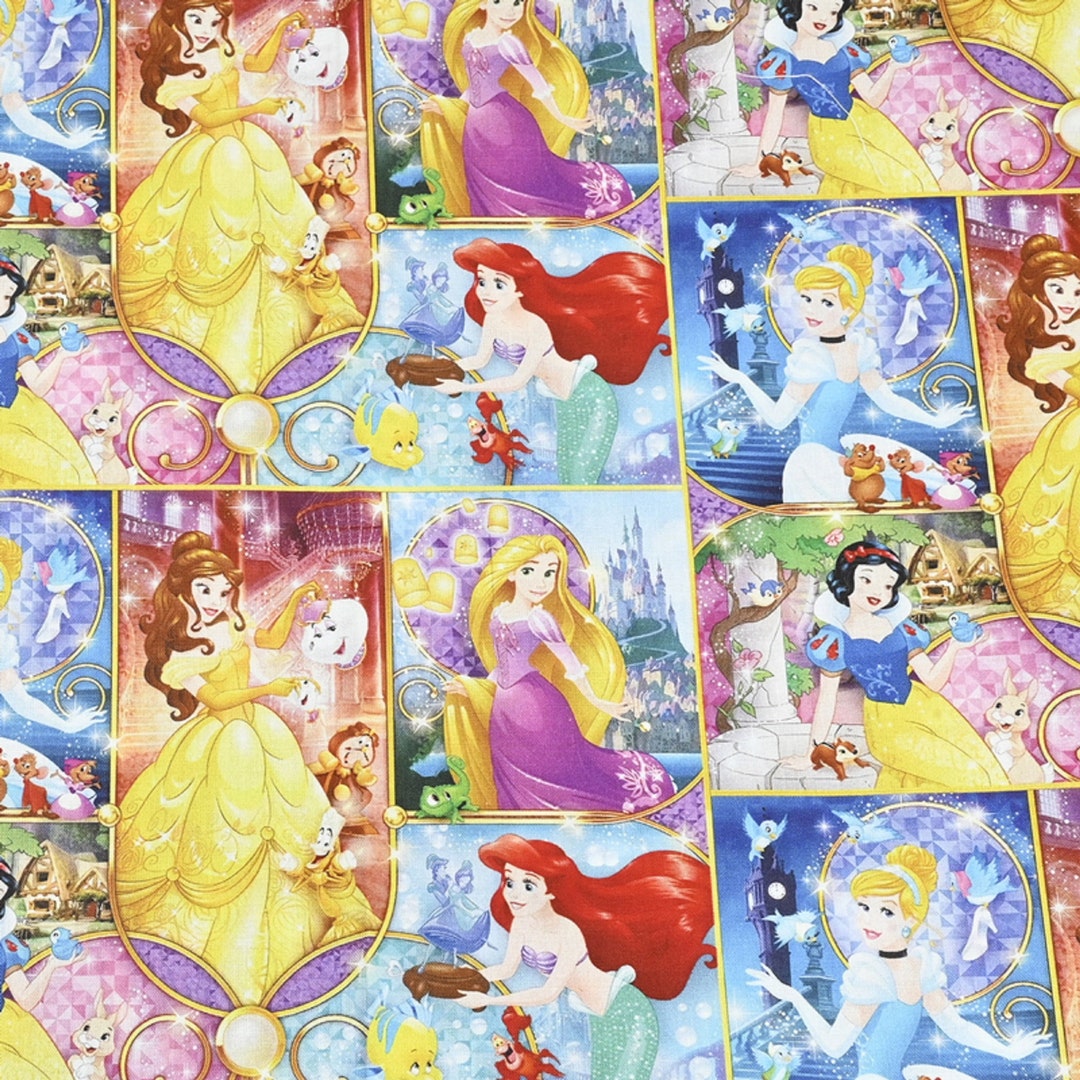 Disney Princess Fabric Princess Aurora Snow White Jasmine Ariel Belle ...