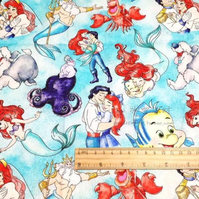 Disney Little Mermaid Ariel Fabric Sebastian & Anchor Fabric Anime ...