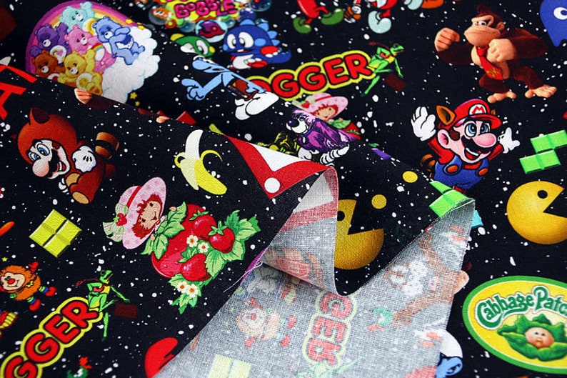 Classic Game Fabric 80’s Arcade Game Fabric Retro Arcade Games Fabric ...