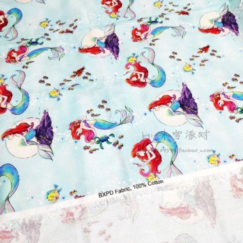 Disney Little Mermaid Ariel Fabric Sebastian & Anchor Fabric Anime ...