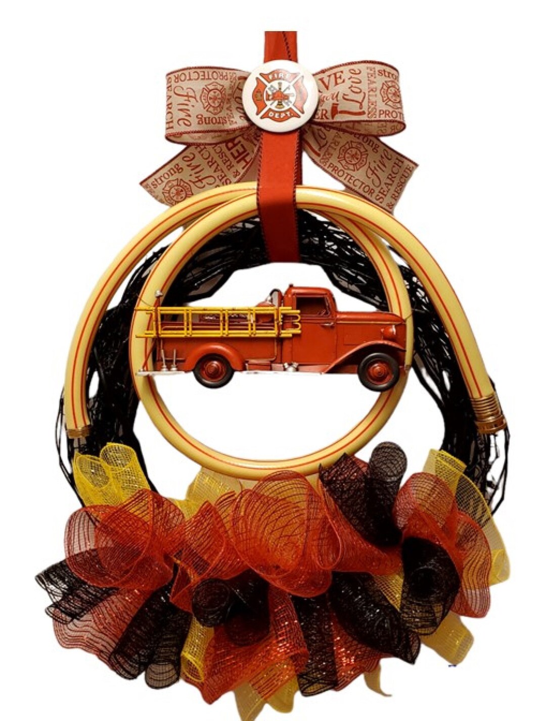 Fire Fighter Grapevine Wreath With Hose and Fire Truck for Front Door ...