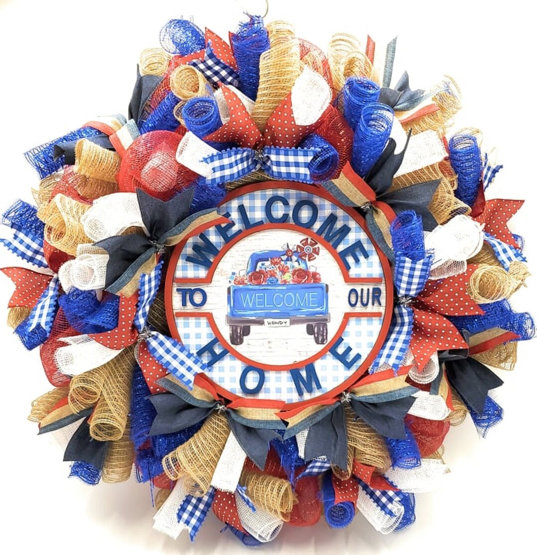 26x26" Welcome to Our Home Wreath, Farmhouse, Ree Drummond Sign, Blue ...