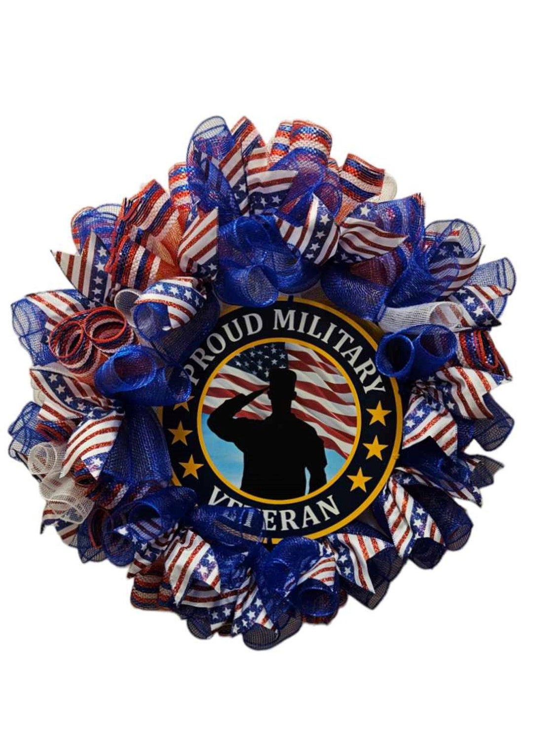 24x24" Proud Military Veteran Wreath With Quality Deco Mesh, Quality ...