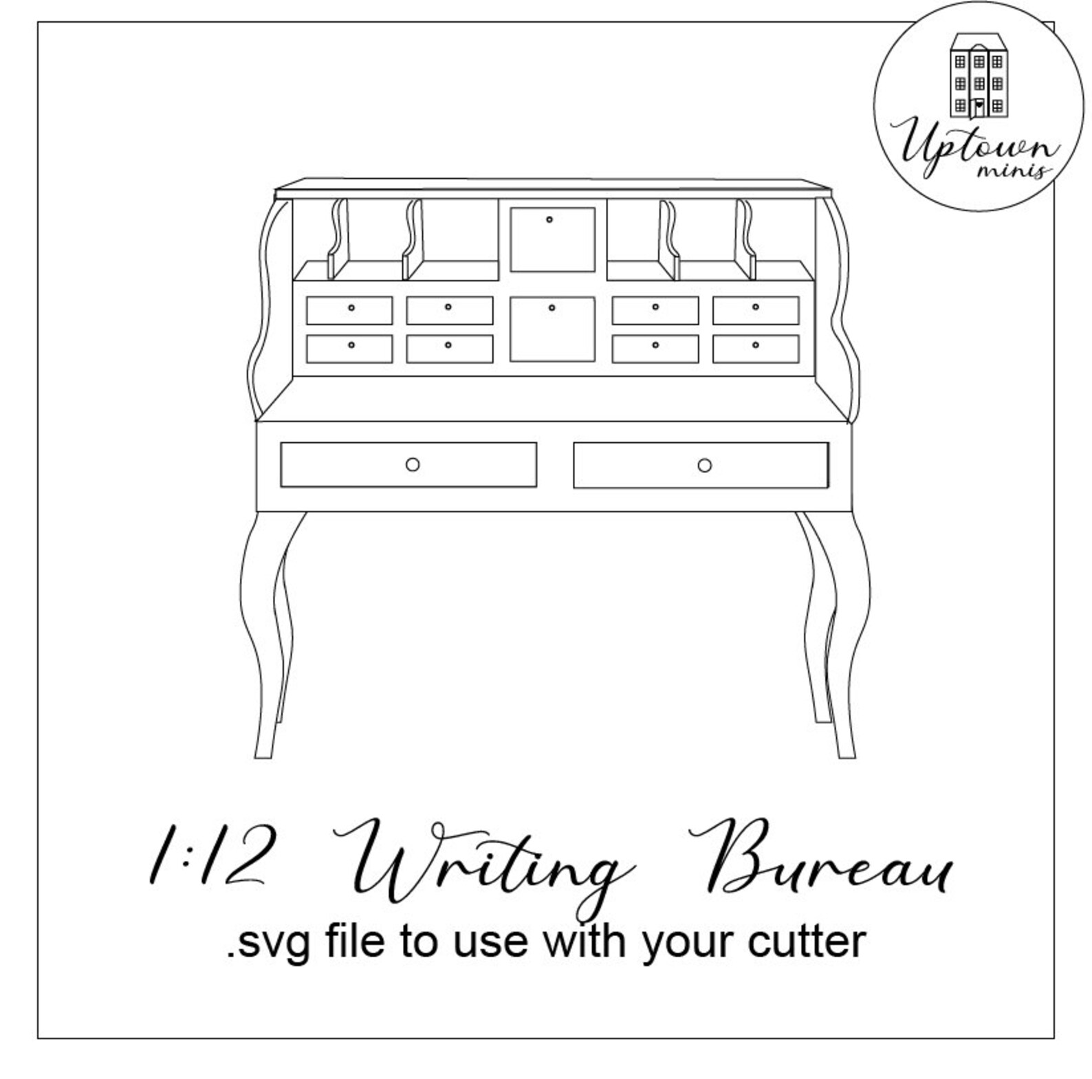 SVG File for a Miniature Writing Bureau in 1:12 Scale - Etsy