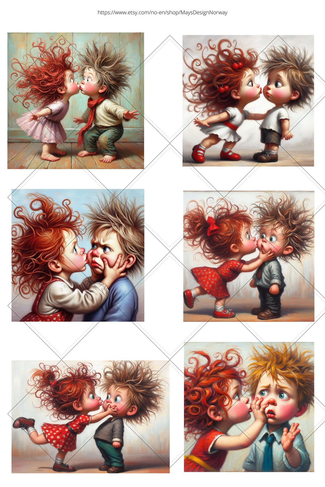 Digital Download, Kids, Kissing, Watercolor, Messy Hair, Download ...