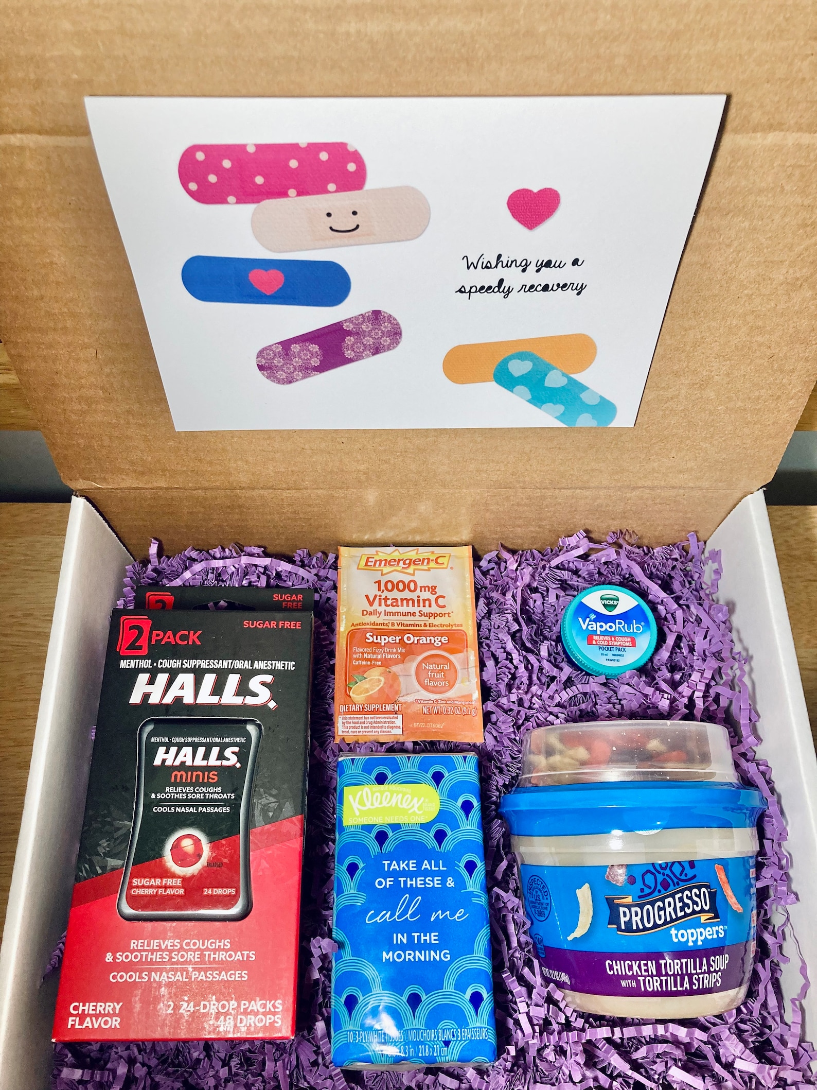 Get Well Soon Care Package: Soup, Cough Drops, Tissues & More - Etsy