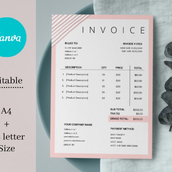 Invoice Receipt Form Photoshop Template - Etsy