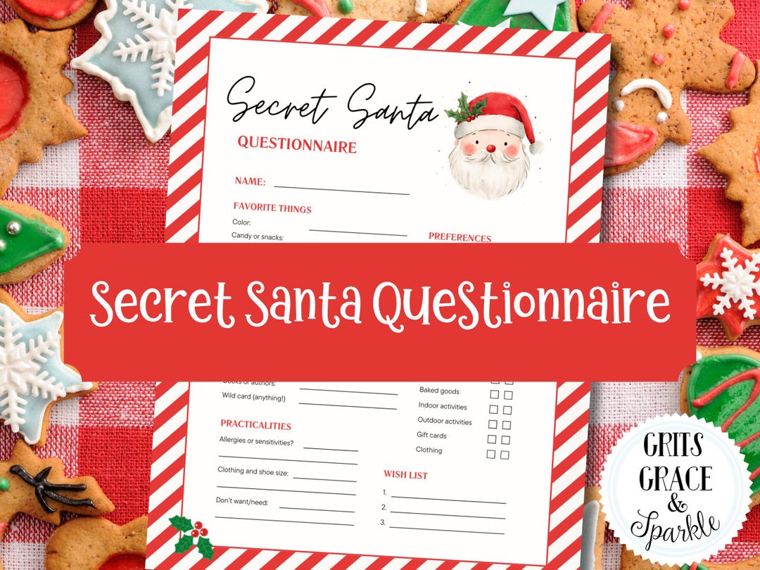 Secret Santa Questionnaire, Christmas Gift Exchange (PDF, PNG) - Etsy