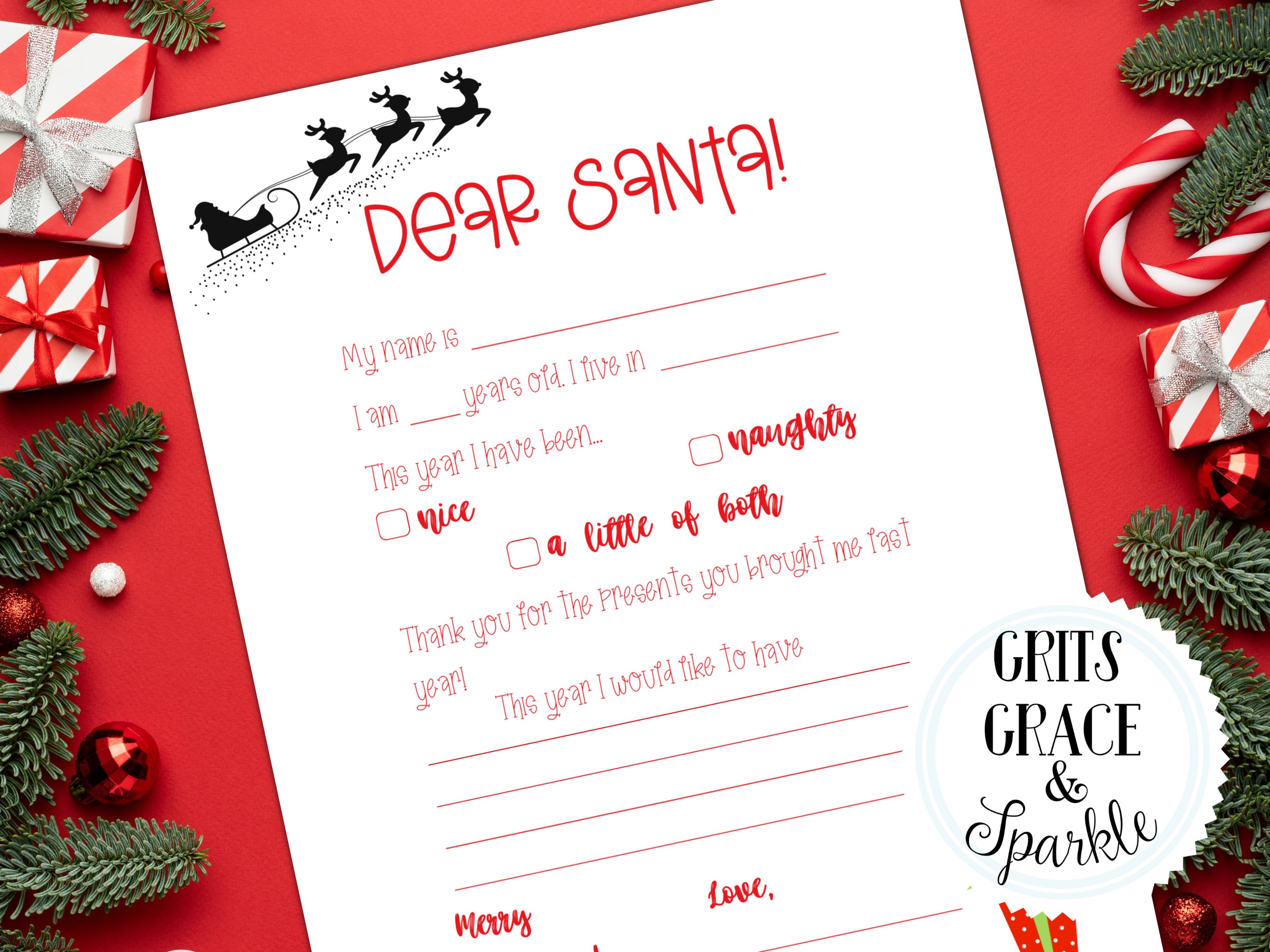 Letter to Santa, Christmas Printable for Kids, Dear Santa, Easy to ...