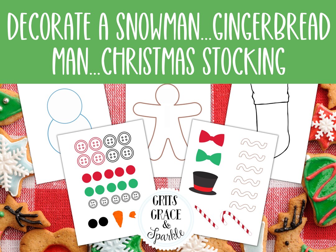 Kids Christmas Decorating Activity: Snowman, Gingerbread, Stocking (PDF ...