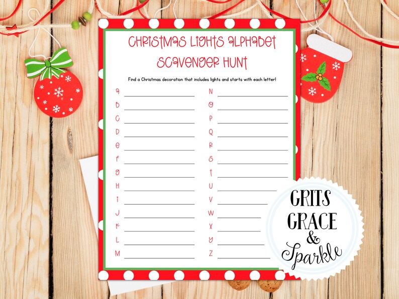 Christmas Lights Alphabet Scavenger Hunt: Printable Holiday Game (PDF ...