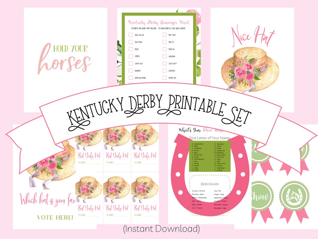 Kentucky Derby Printable Pack, Pink & Green, Scavenger Hunt, Voting ...