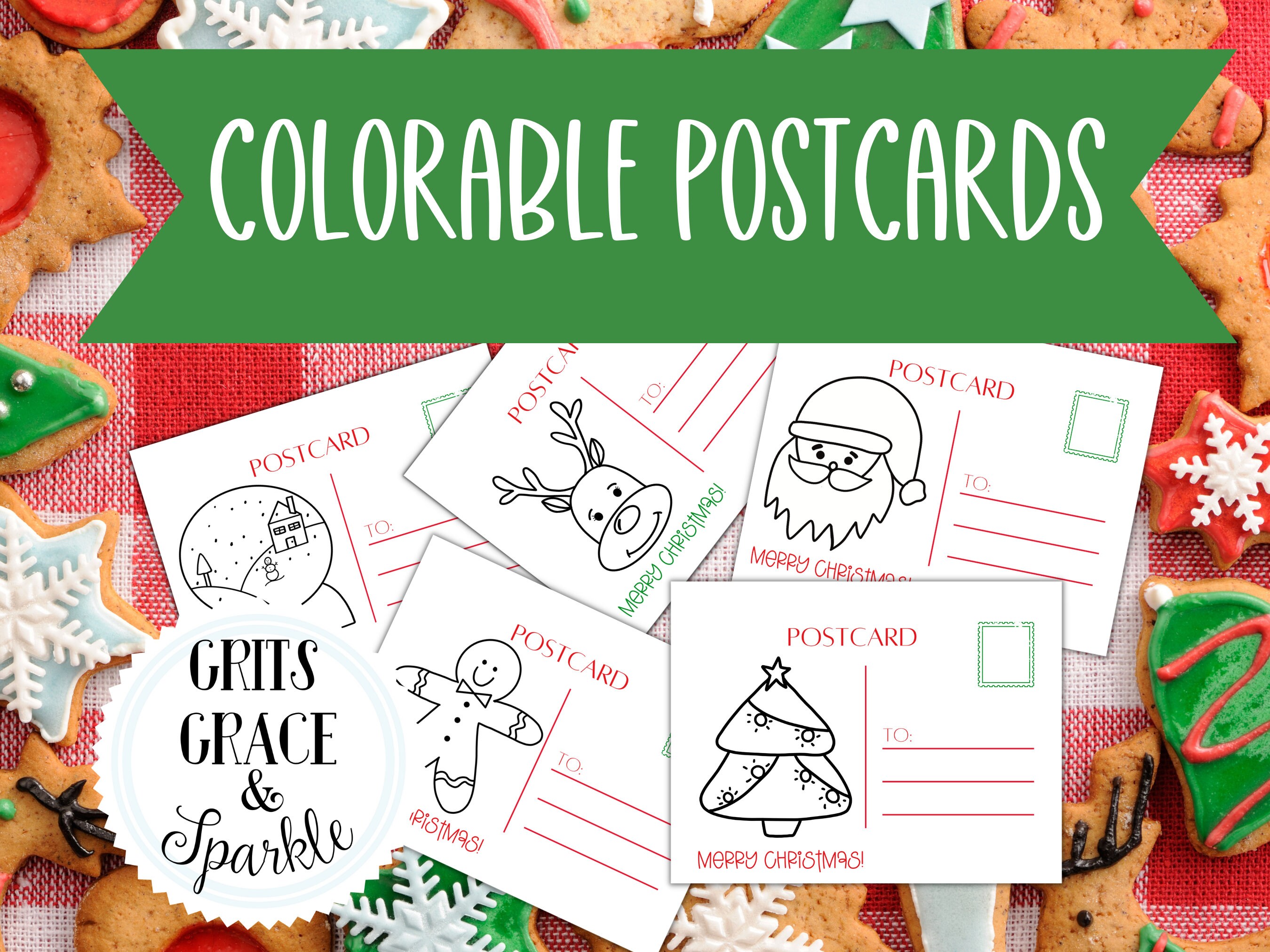 Christmas Coloring Postcards for Kids: Set of 10 (PDF & JPG) - Etsy