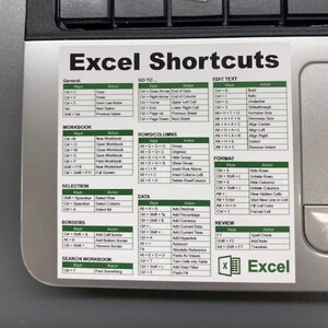Excel Shortcuts Sticker Set: Waterproof Laminated Decals (2 Pieces) - Etsy