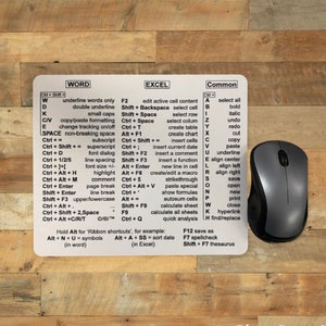 Word (excel for Pc ) Shortcuts Mouse Pad / Desk Accessories, Desk ...