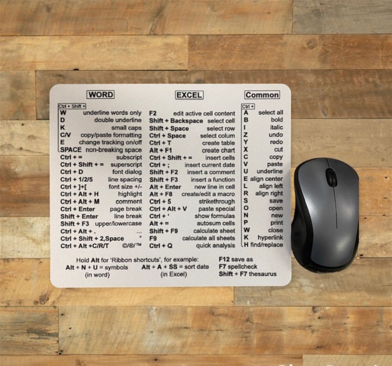 Word excel for Pc Shortcuts Mouse Pad / Desk Accessories - Etsy
