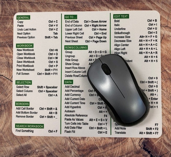 Excel Shortcuts Mouse Pad / Desk Accessories Desk - Etsy